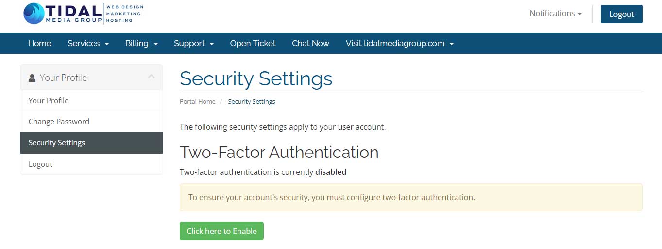 2FA Setup - Tidal Media Group - NH Web Design | Website Development ...